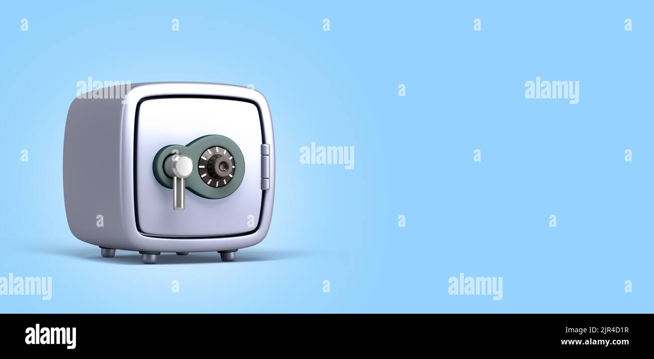 steel bank safe 3d render on blue gradient Stock Photo - Alamy