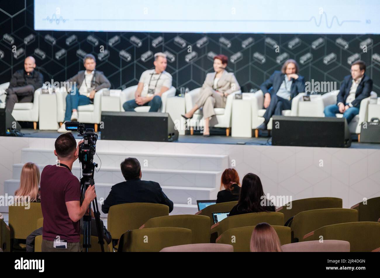 Back view of group of anonymous male and female businesspeople in ...
