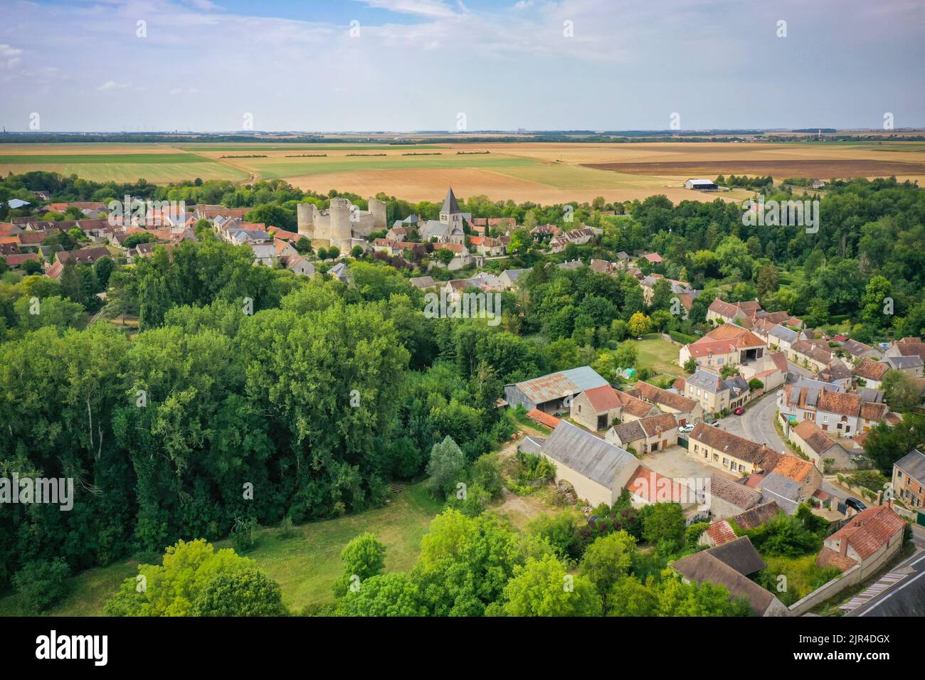 aerial view on the french village of Yevre le Chatel in Loiret Stock ...