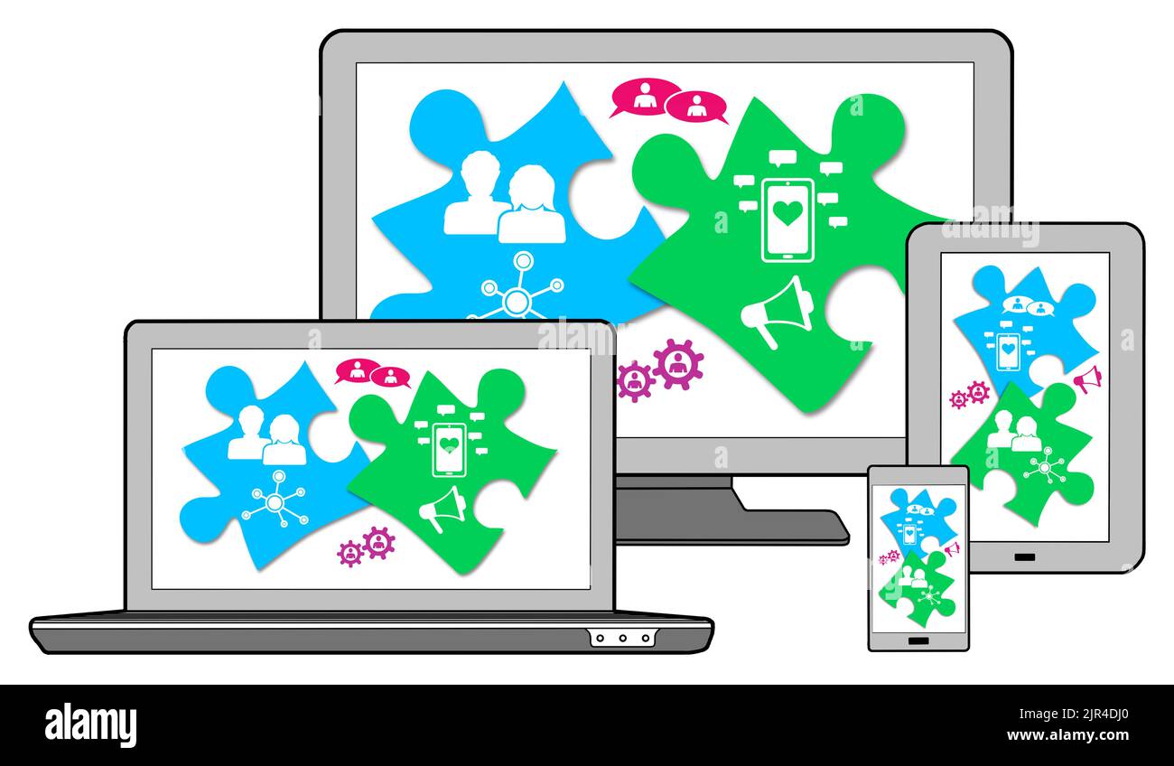 Social networking concept on different devices, isolated on white Stock ...