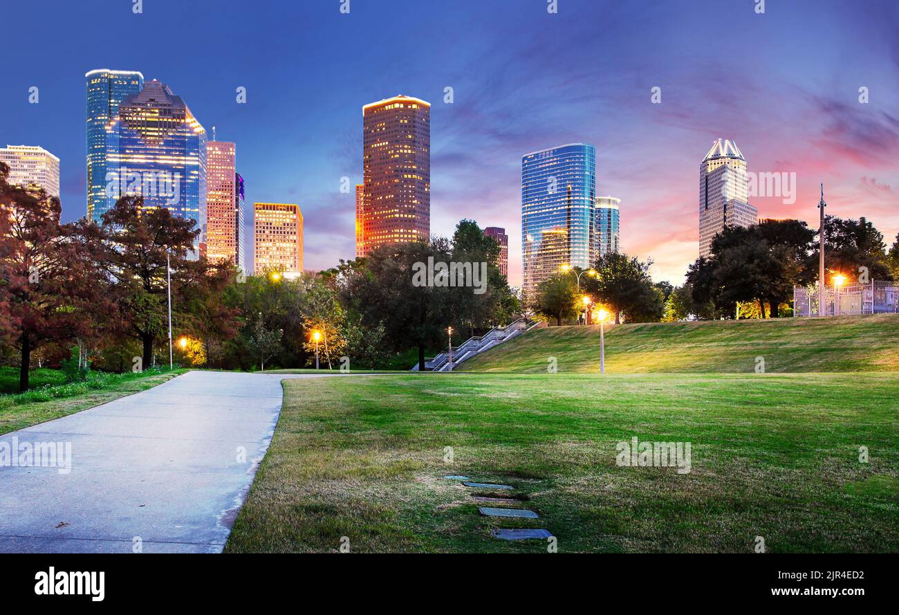 Houston Texas Skyline with modern skyscrapers and blue sky view from ...