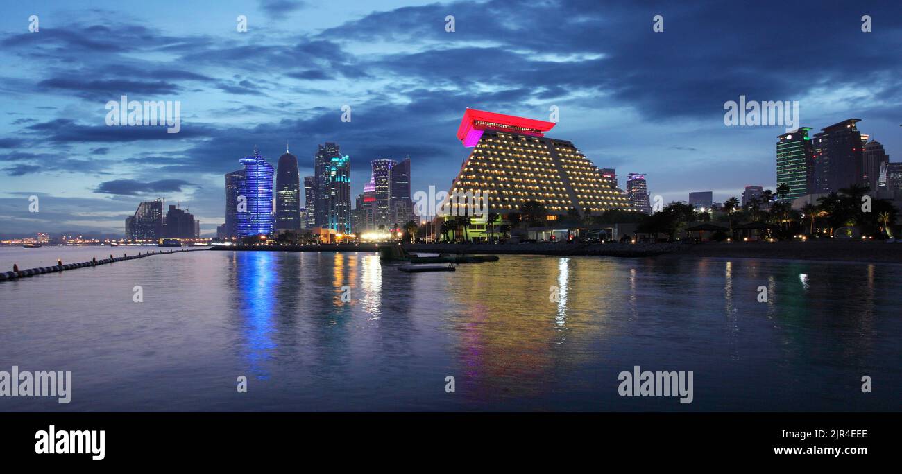 Qatar at night, Doha skyline Stock Photo - Alamy