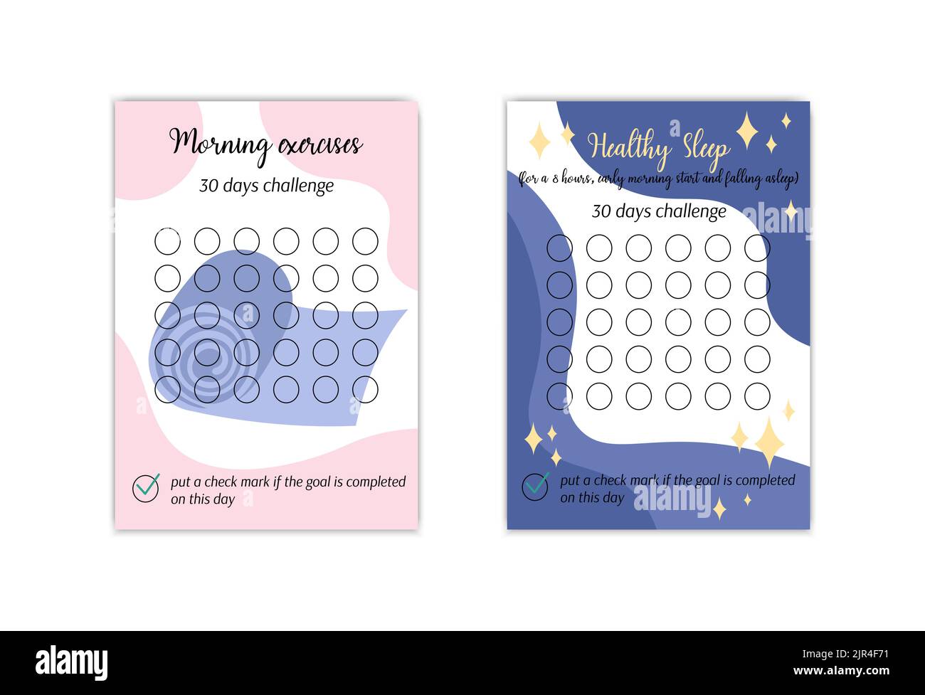 Morning exercises and Sleep habits tracker templates set. Personal 30 ...