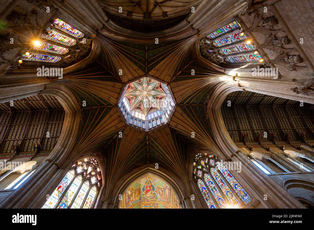 The famous 14th-century octagonal lantern tower at Ely Cathedral Stock ...