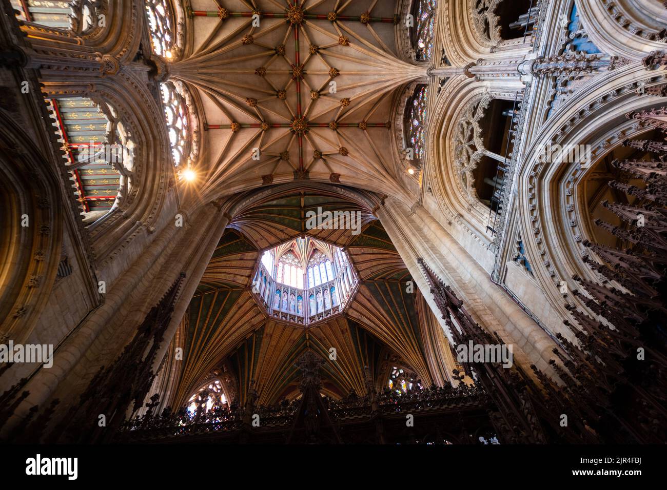 The famous 14th-century octagonal lantern tower at Ely Cathedral Stock ...