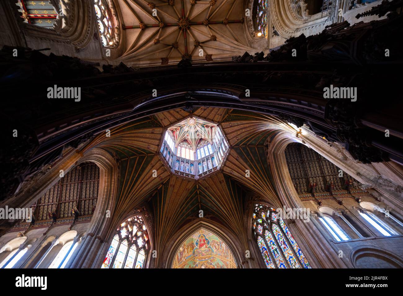The famous 14th-century octagonal lantern tower at Ely Cathedral Stock ...