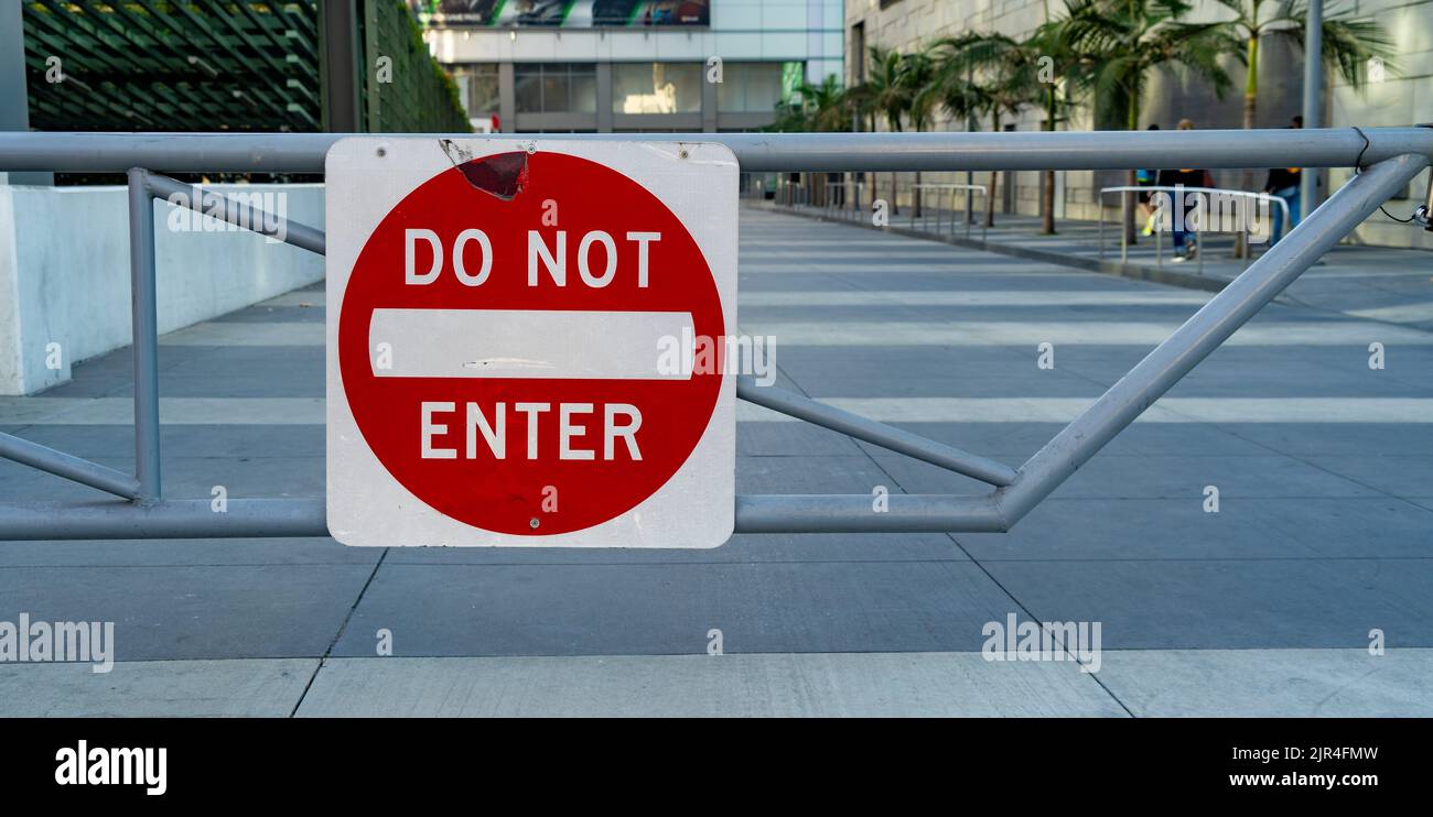 Do not enter sign blocking access to pedestrian zone in city Stock ...