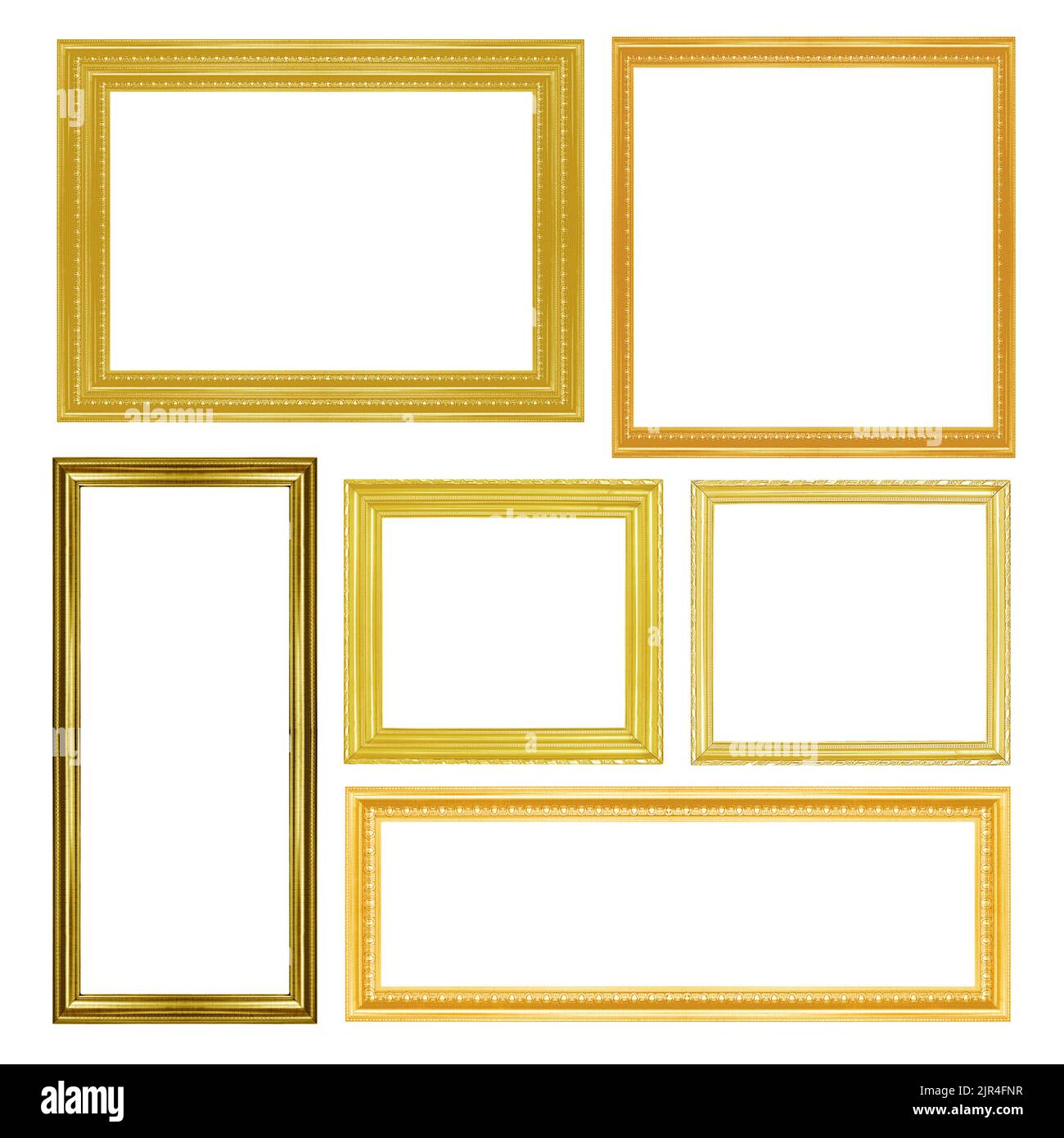 collection of vintage gold and wood picture frame, isolated on white ...
