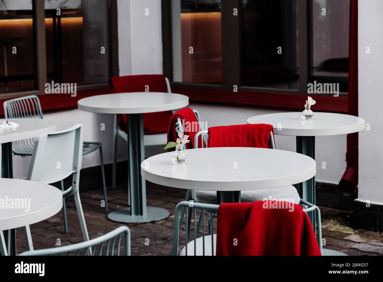 traditional street restaurant. European cafe with tables and chairs ...