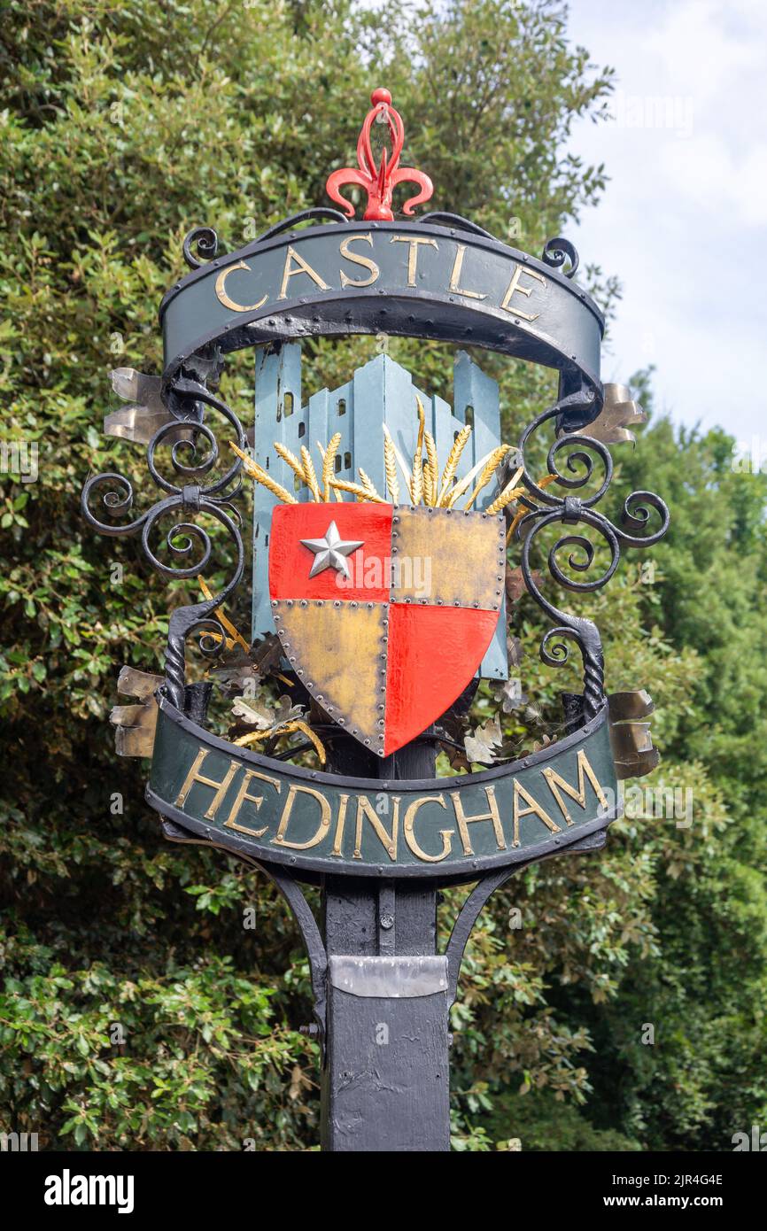 Village sign, St James's Street, Castle Hedingham, Essex, England ...
