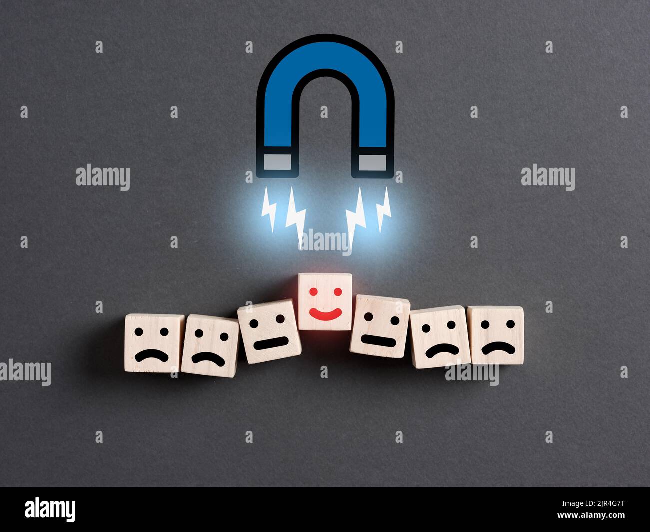 Magnet selects happy customer from the row of unhappy clients. Target ...