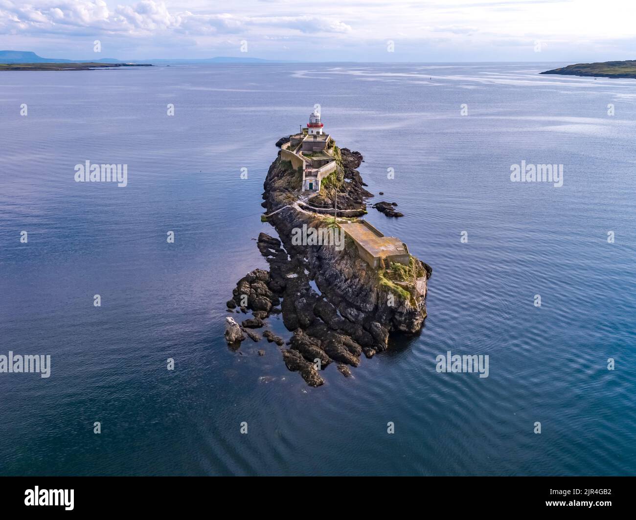 Aerial of the Rotten Island Lighthouse with Killybegs in background ...