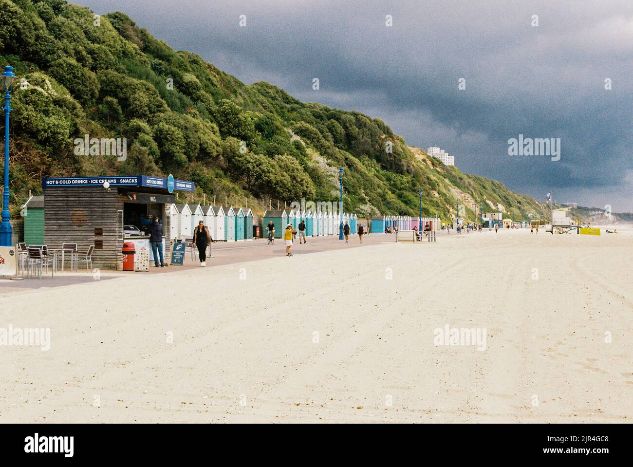 Dark skies over west Cliff beach, Bournemouth, Dorset, England, United ...