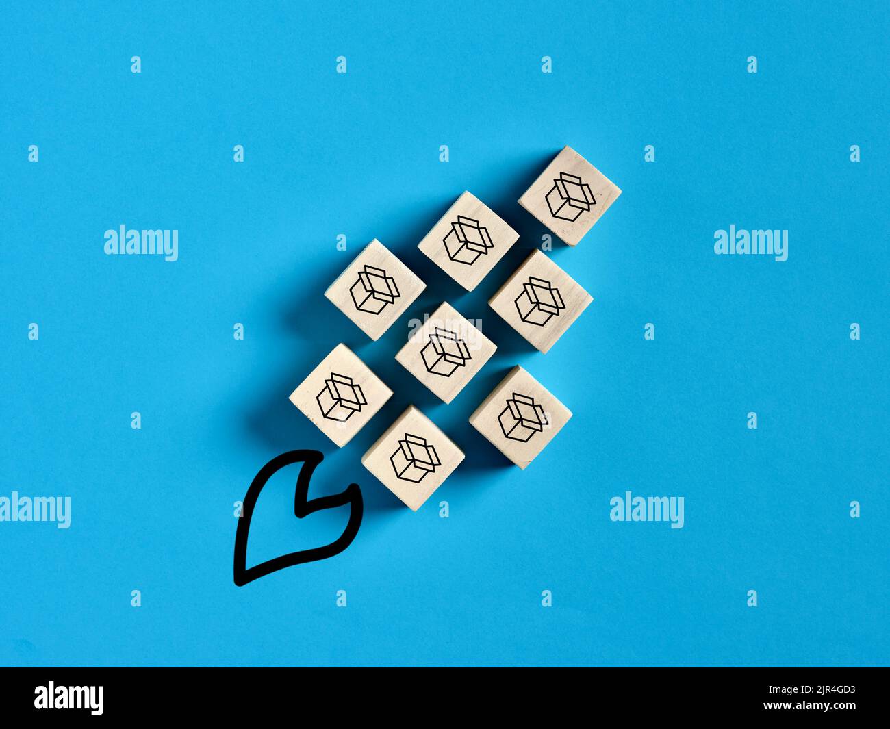 New product development, launching and innovation. Wooden cubes with ...