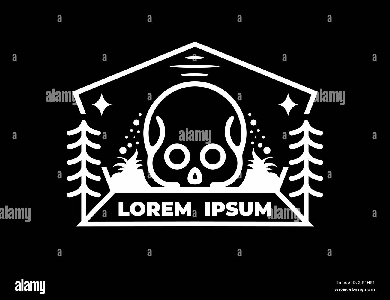 Skull stuck on the ground monoline art in black and white color design ...