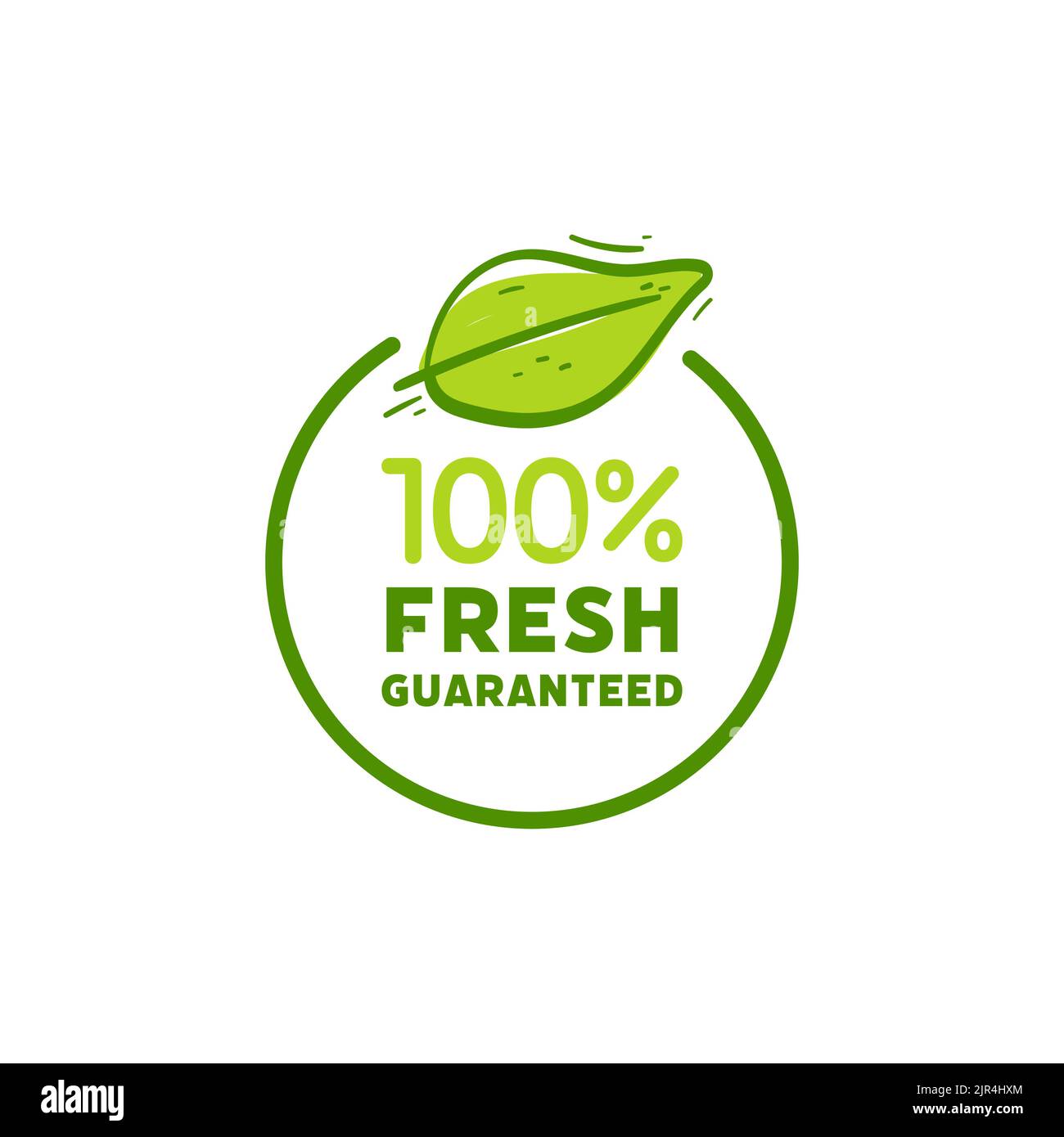 Hand drawing 100% Fresh sign. Fresh product element green label Stock ...