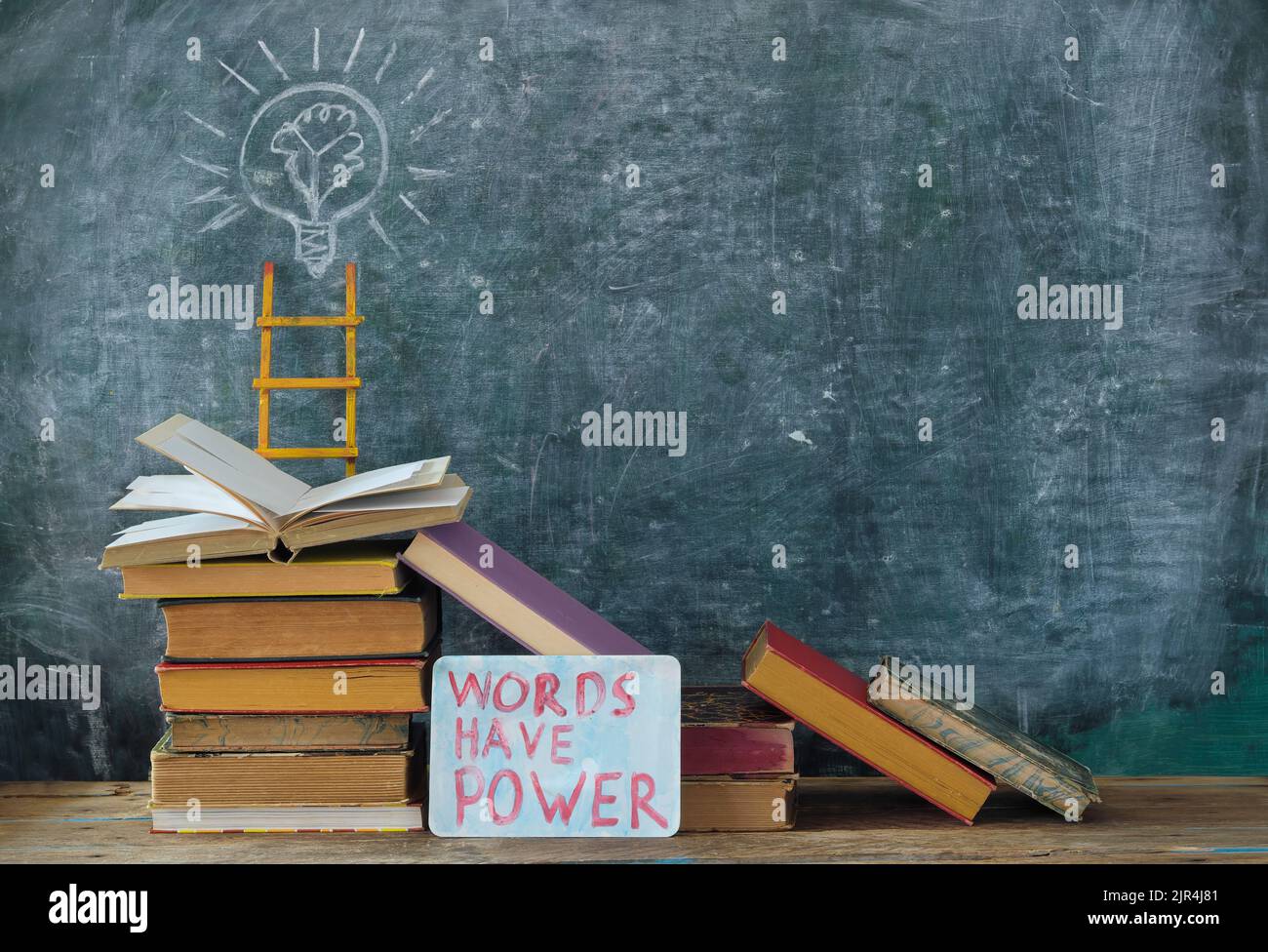 learning,knowledge,education concept with books, words have power sign ...