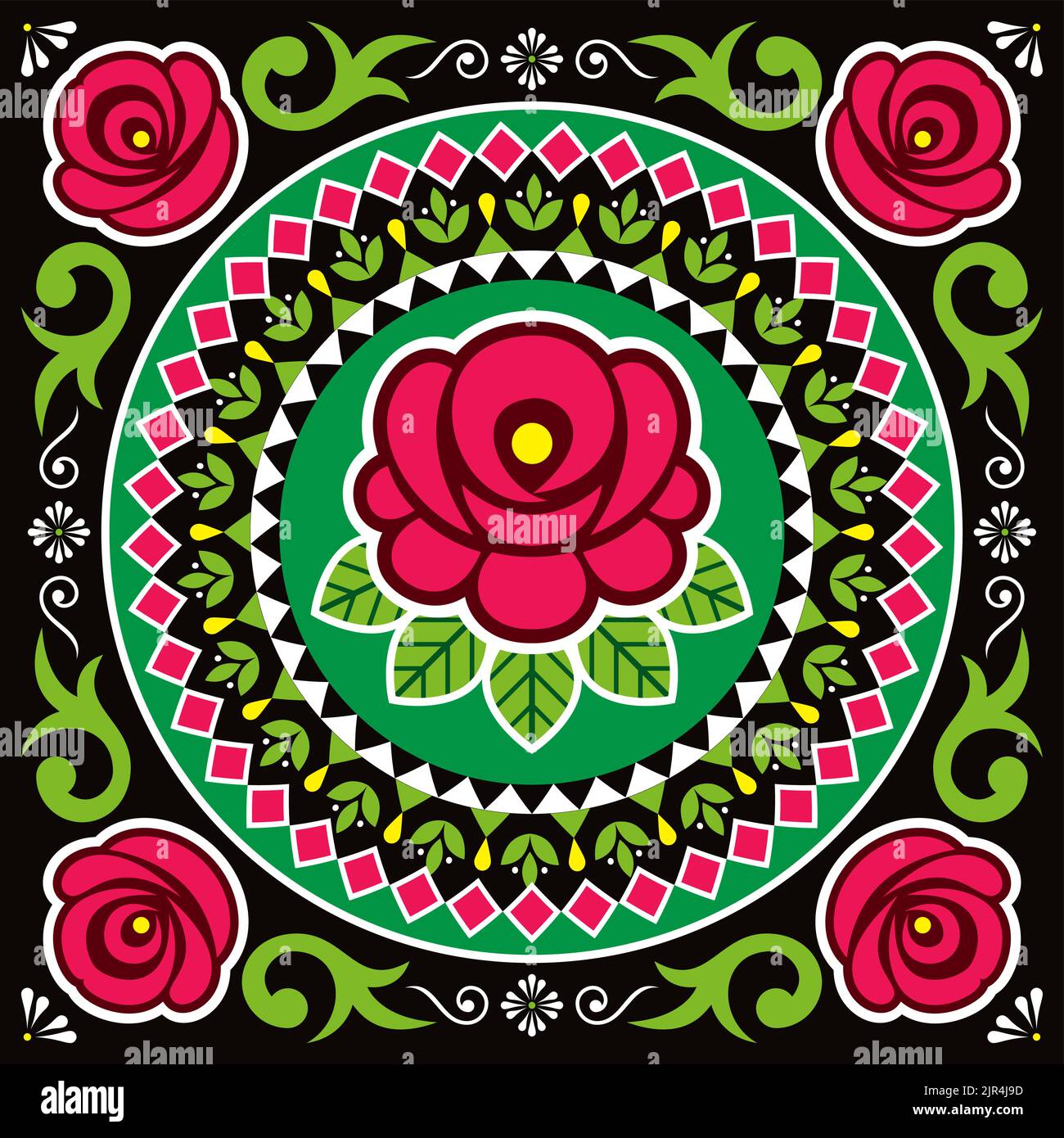 Pakistani and Indian truck art vector squre design with roses, swirls ...