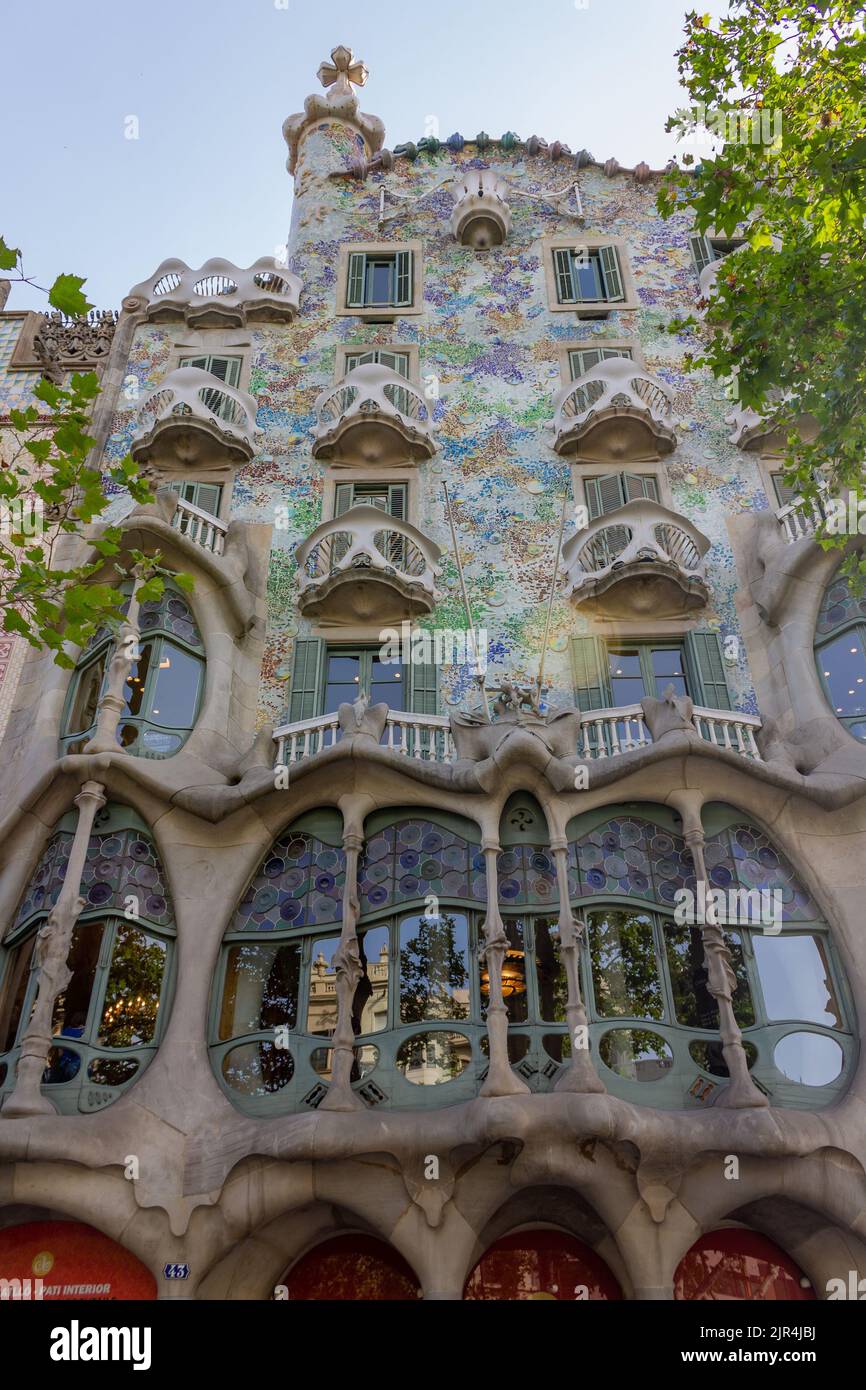 A vertical shot of the dragon building (Casa Batllo) by Gaudi in ...