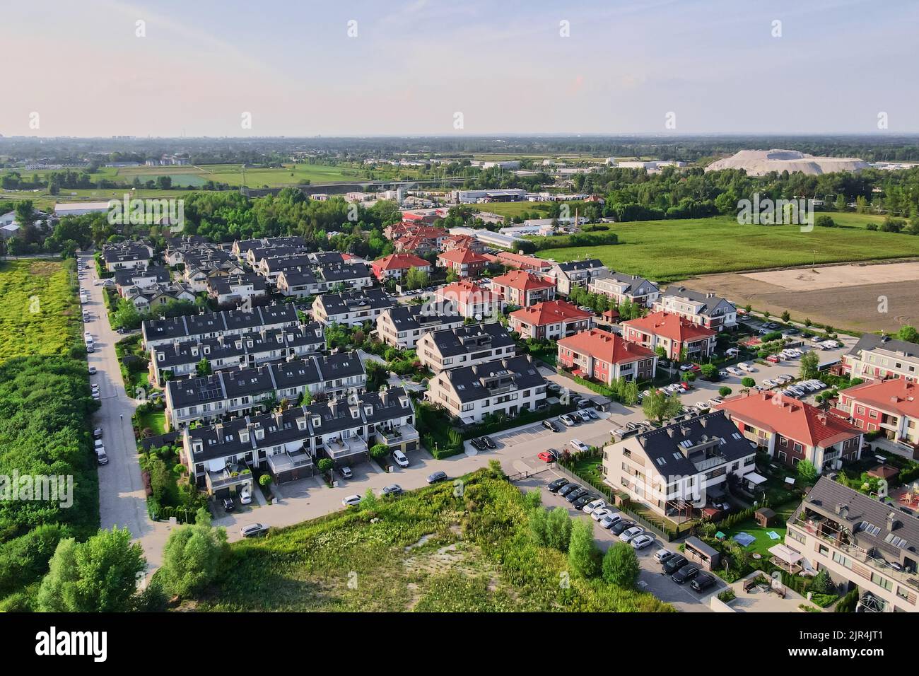 Aerial view of suburban neighborhood, Residential district with houses ...
