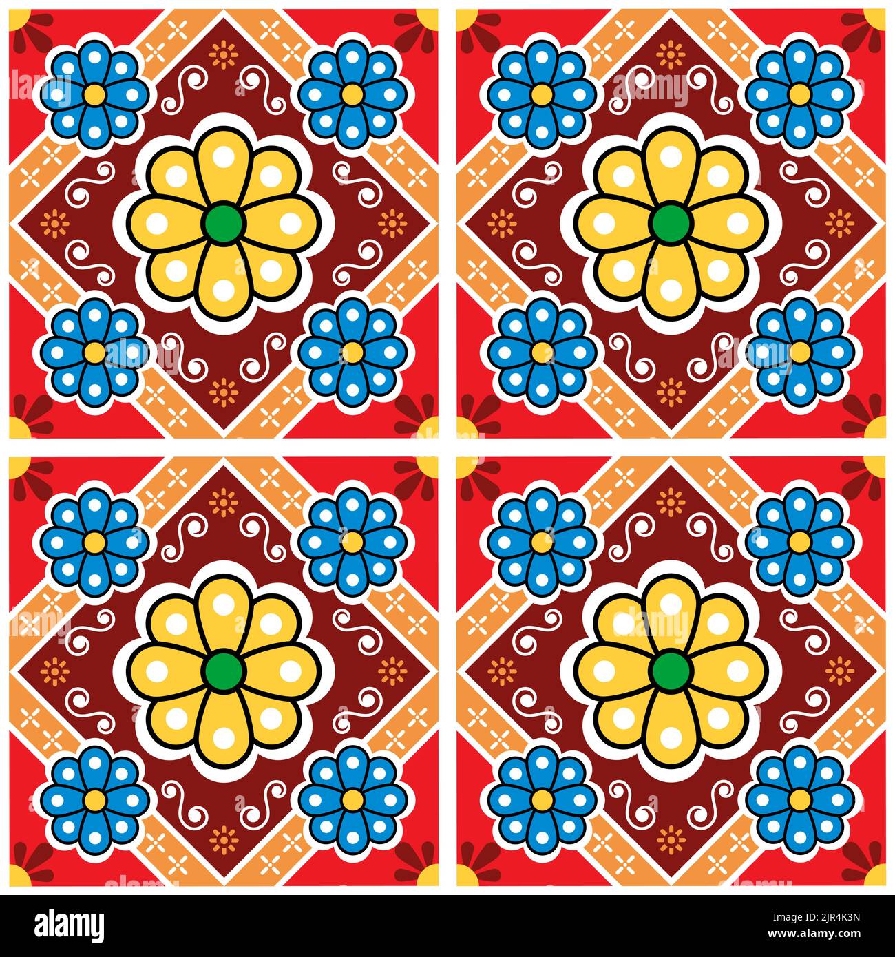 Floral tiles seamless vector pattern inspired by folk art from Mexico ...