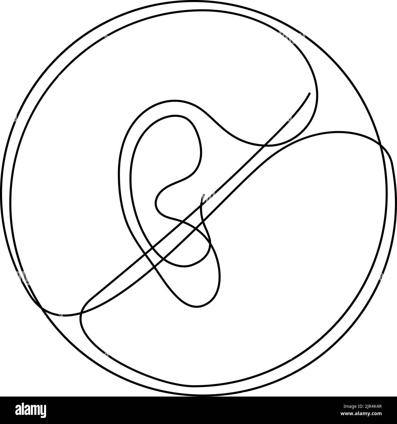Continuous line drawing of ear crossed. Hearing problems, poor ...