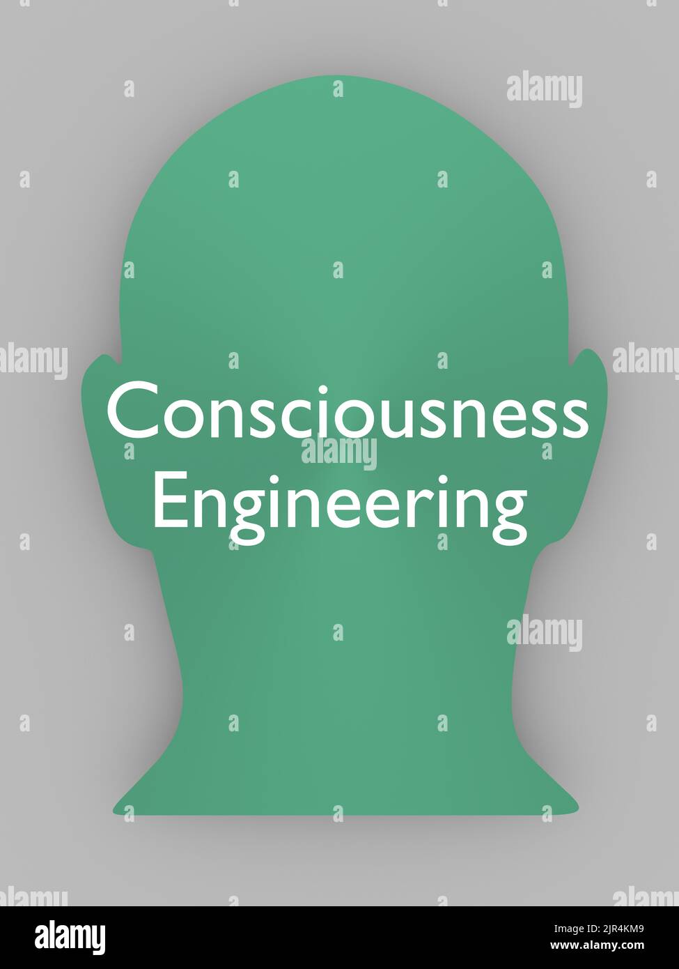 3D illustration of Consciousness Engineering on a green head silhouette ...