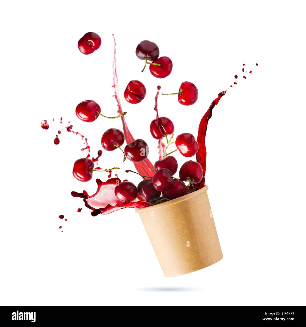 Flying cherries vertical isolated as package design elements. Fresh raw ...