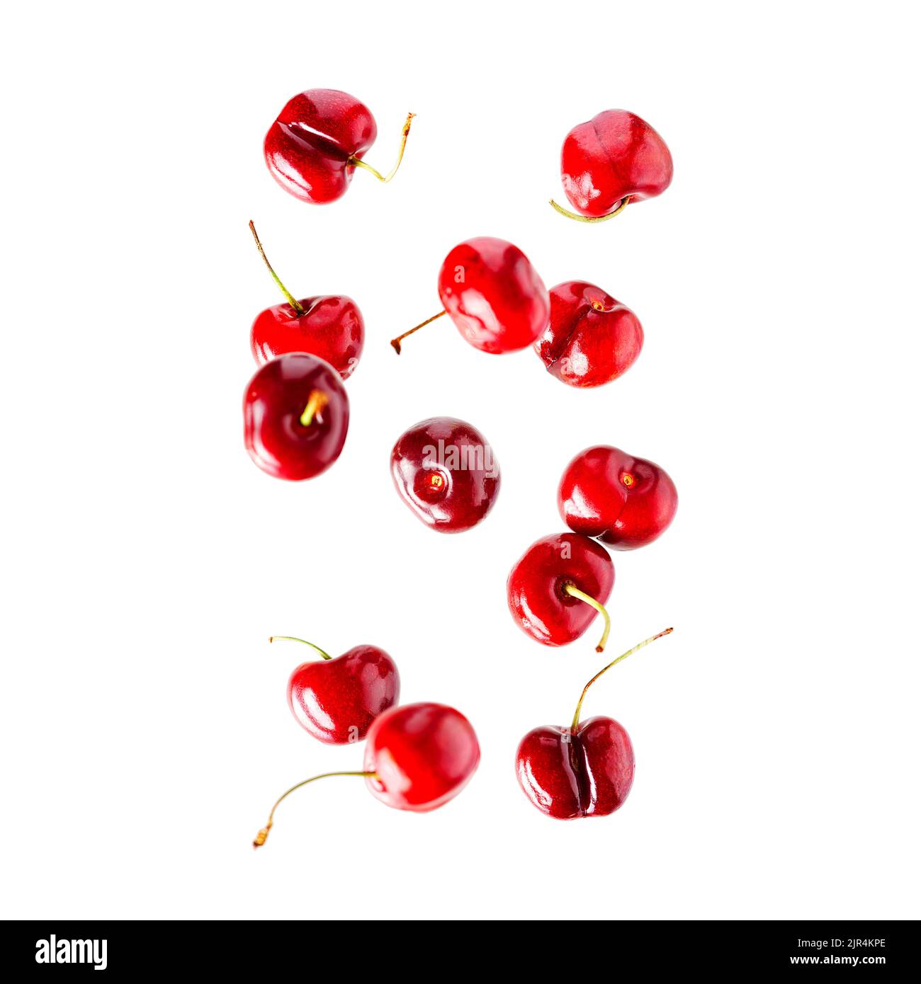 Set of falling ripe cherries. Banner design. Flying fruit as package ...