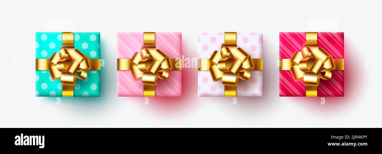 Gifts present vector set design. Gift boxes wrapped with colorful and ...