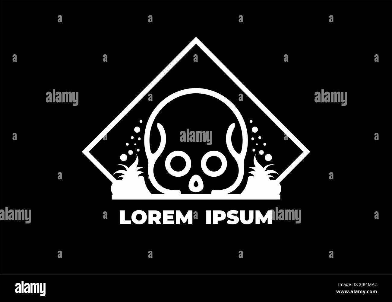 Skull stuck on the ground monoline art in black and white color design ...