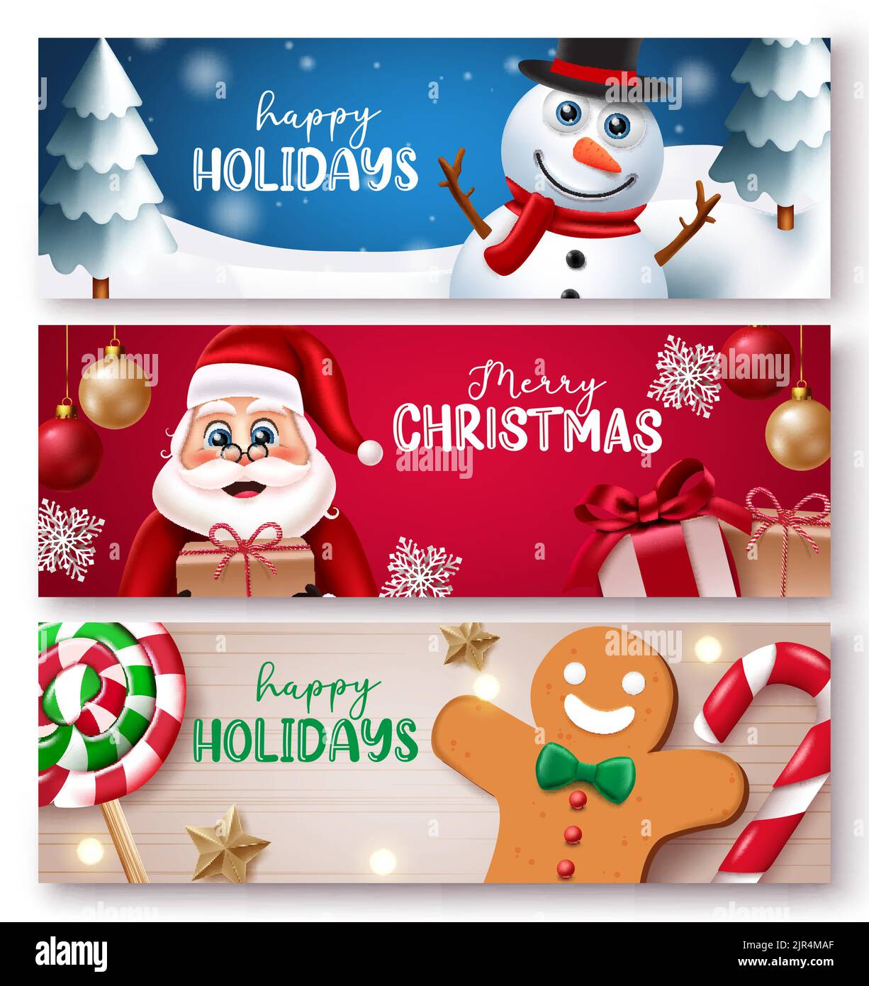 Christmas character greeting vector set. Merry christmas text with ...