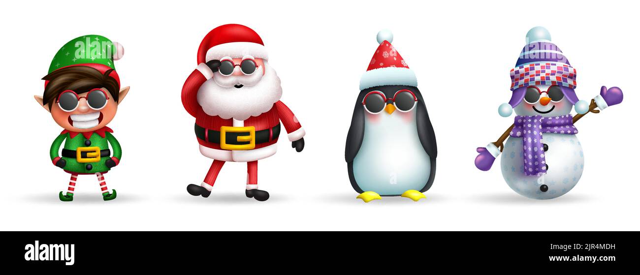 Christmas characters vector set design. Santa claus, elf, snowman and ...