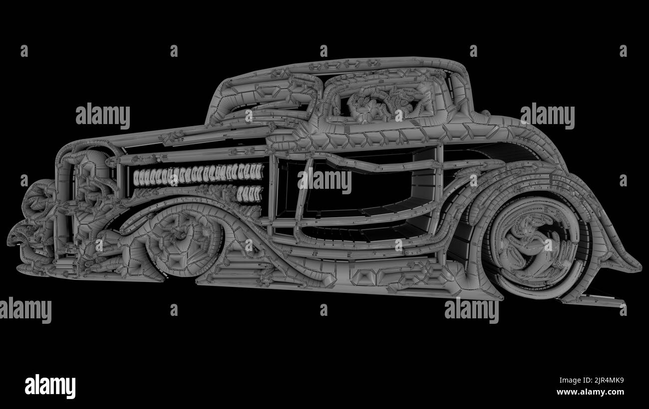 3D Illustration and reconceptualization of a classic car from the 1900s ...