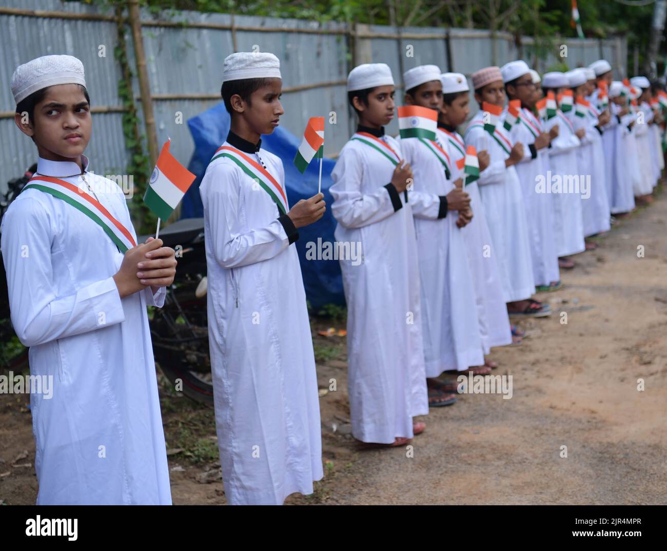 Children participate in a "Tiranga Yatra" organised by BSF (Border ...