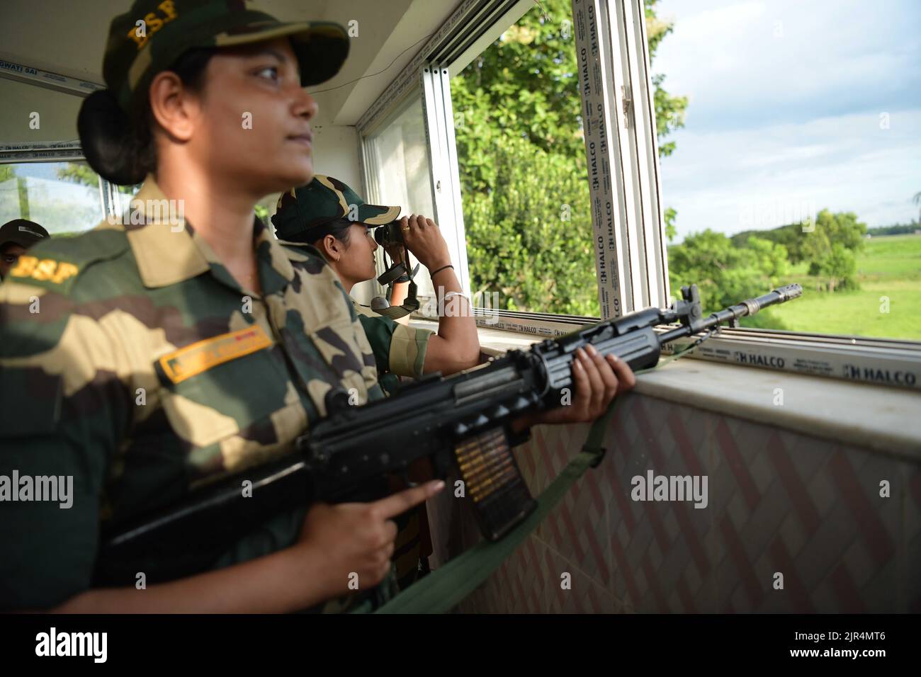 Female BSF (Border Security Force) personnel inspect sensitive areas ...