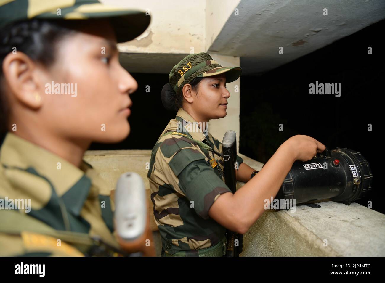 Female BSF (Border Security Force) personnel inspect sensitive areas ...