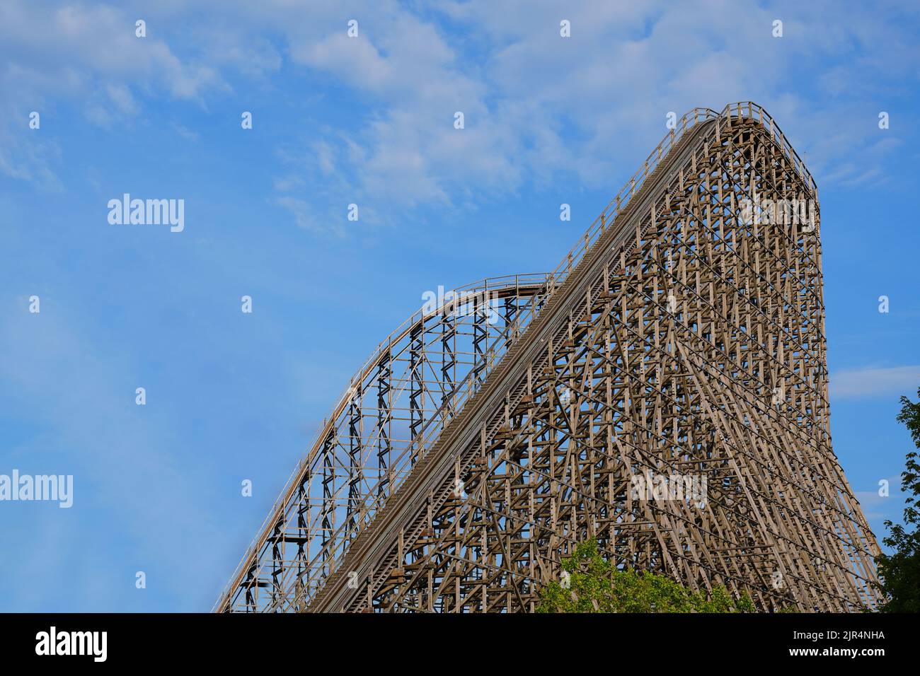 wooden roller coaster. View on the construction of a large wooden ...