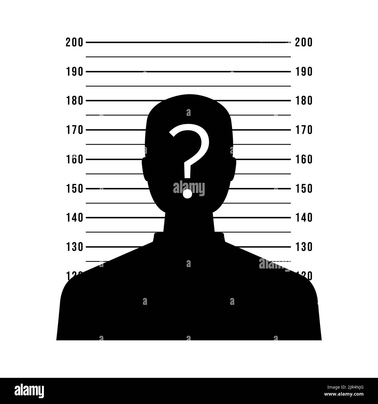 Silhouette of anonymous man with question mark in mugshot or police ...