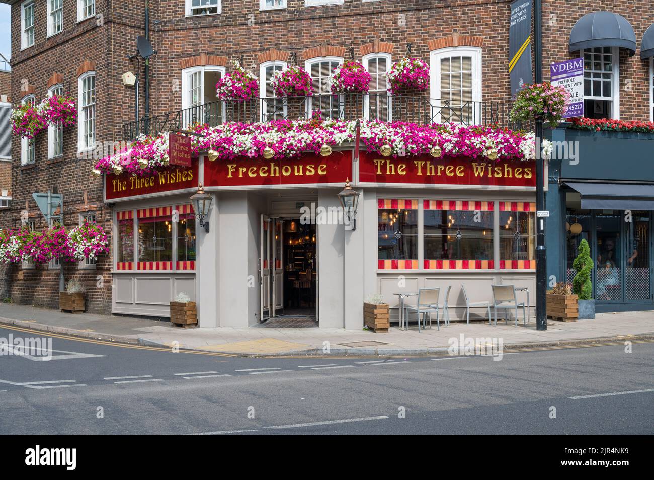 Colourful exterior of The Three Wishes, a freehouse pub and restaurant ...