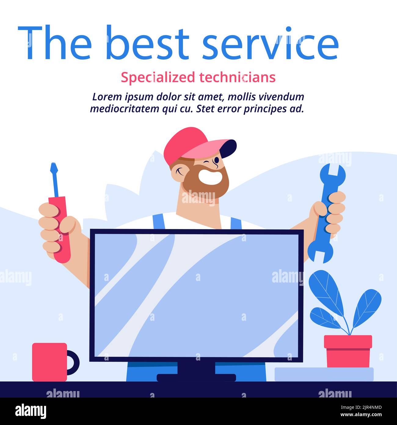 Flat repair shop business posts set Vector illustration Stock Vector ...