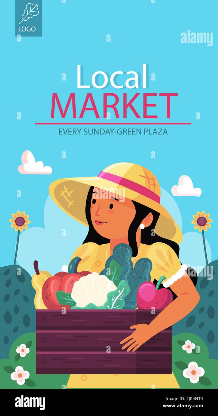 Hand drawn local market instagram stories Vector illustration Stock ...