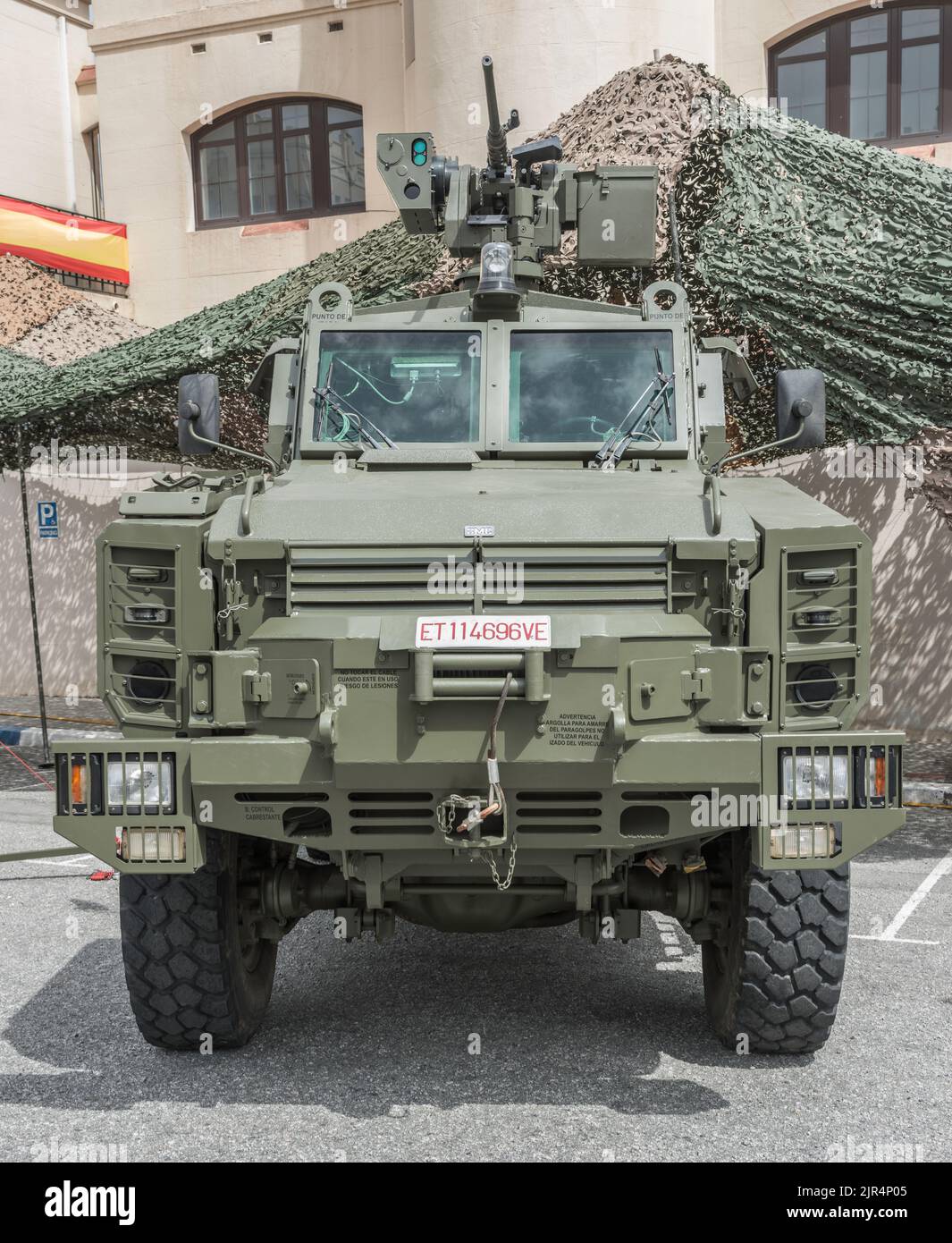 A vertical of green off-road OMC RG-31 Nyala truck of the Spanish army ...