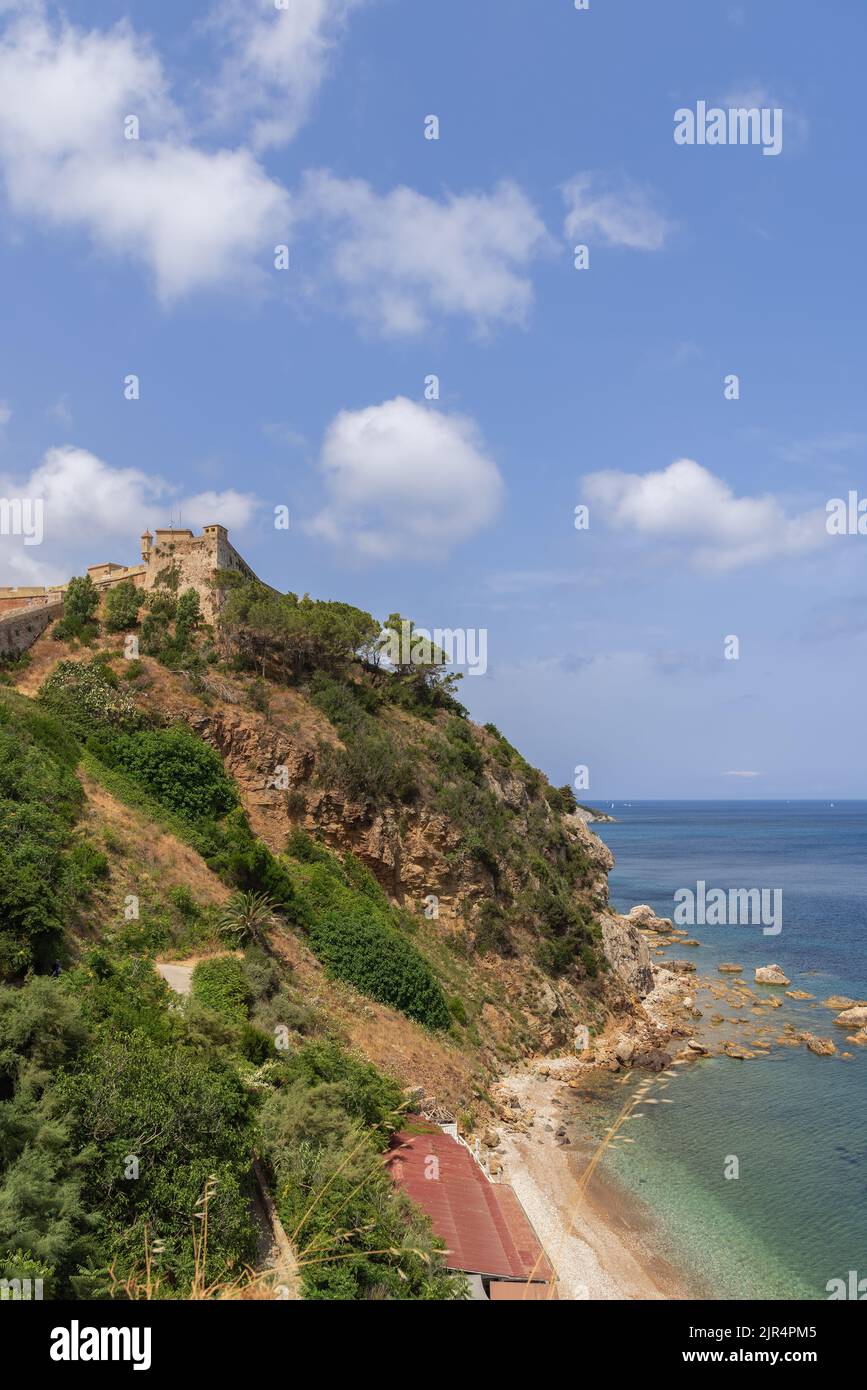 Access to the tower of Volterraio Castle is across the wooden ...