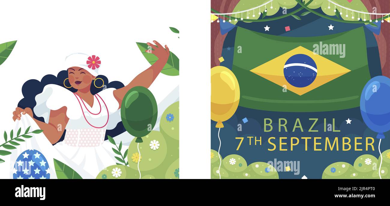 Flat Sete De Setembro Posts Set Vector Illustration Stock Vector Image