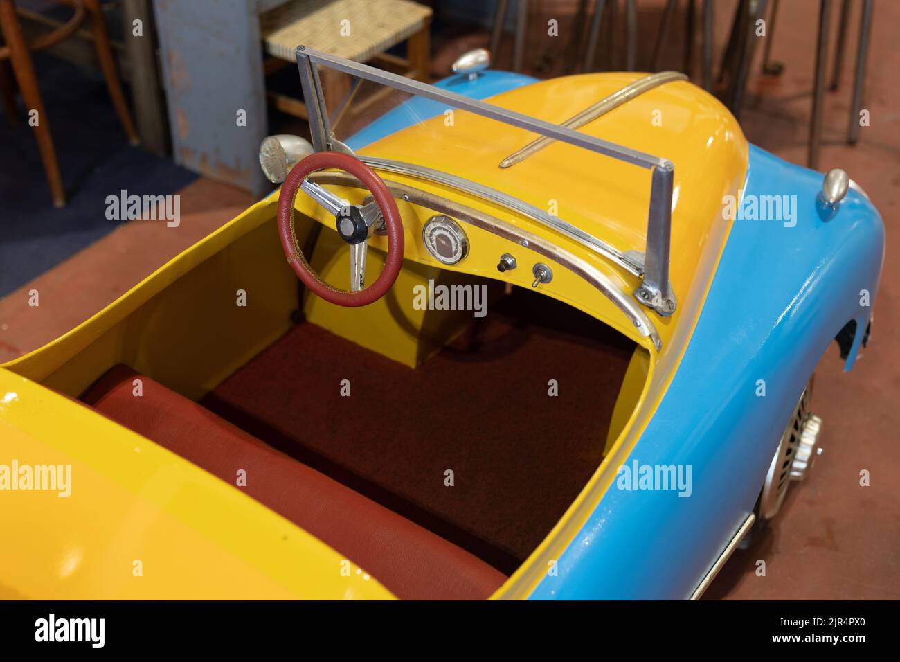 Antique Blue and Yellow Pedal Car Toy Model for Children Stock Photo ...