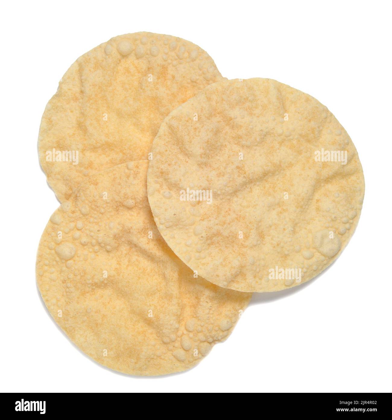 three poppadoms isolated on white background shot from above cut out ...