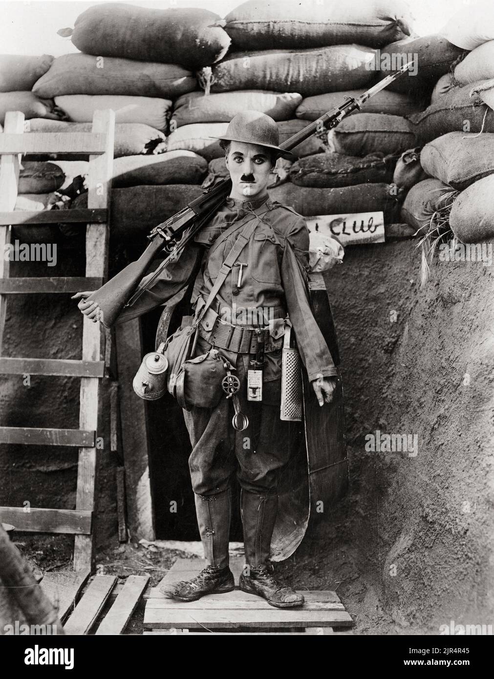 Charlie Chaplin in "Shoulder Arms" - movie scene Stock Photo - Alamy
