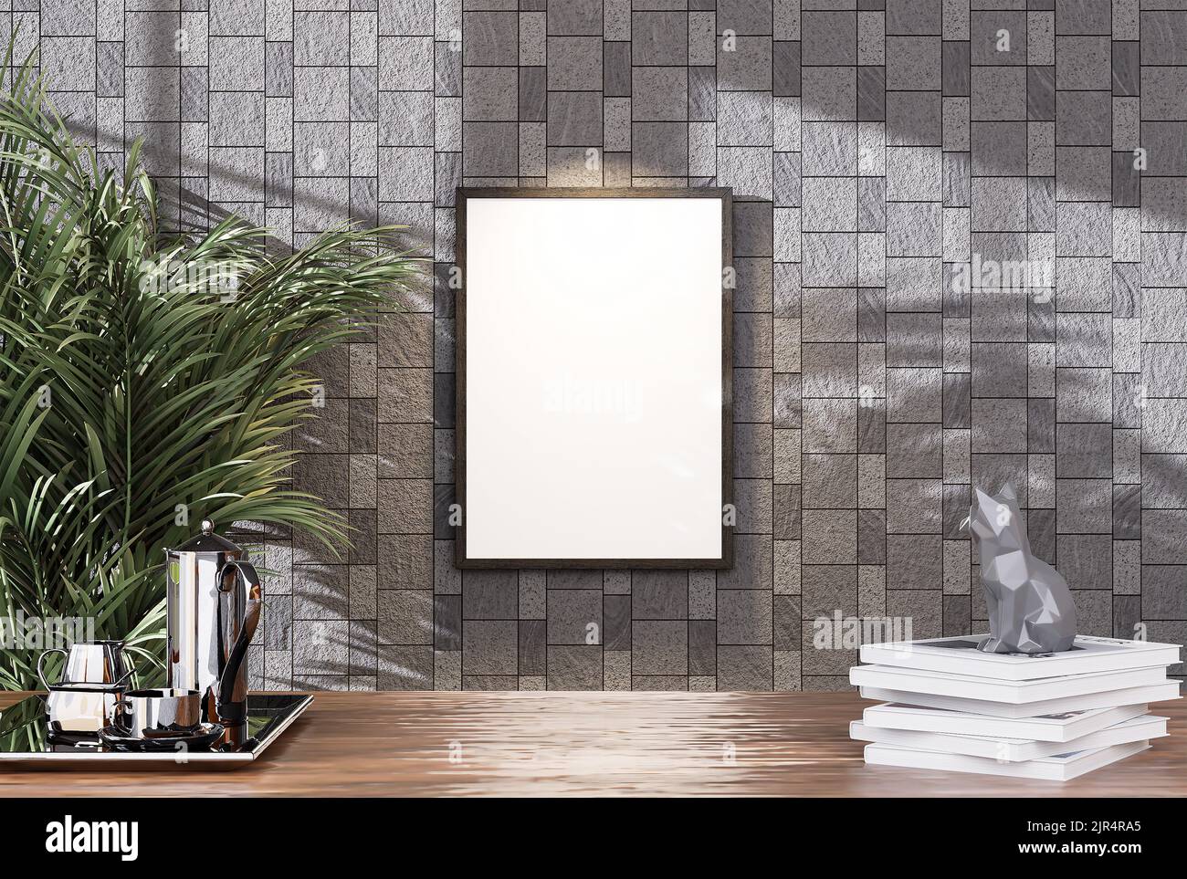 Wood table background with sunlight window create leaf shadow on wall ...