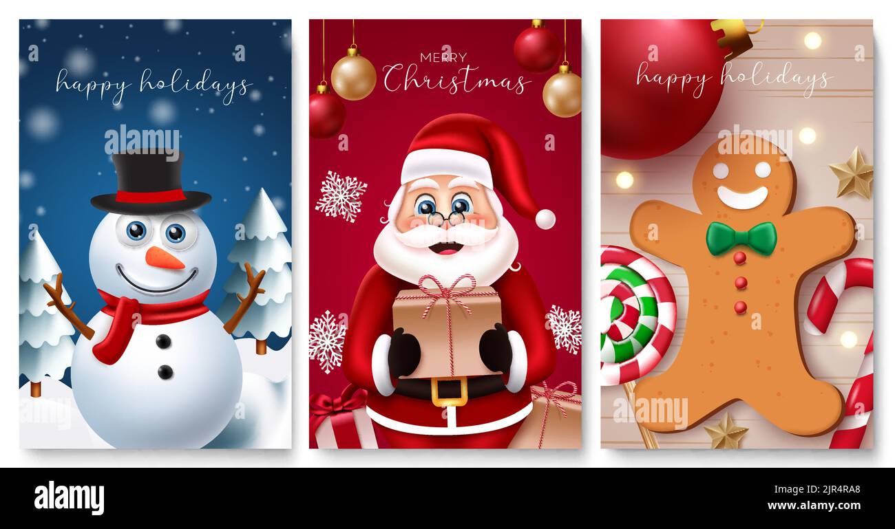 Christmas character vector poster set. Merry christmas characters ...